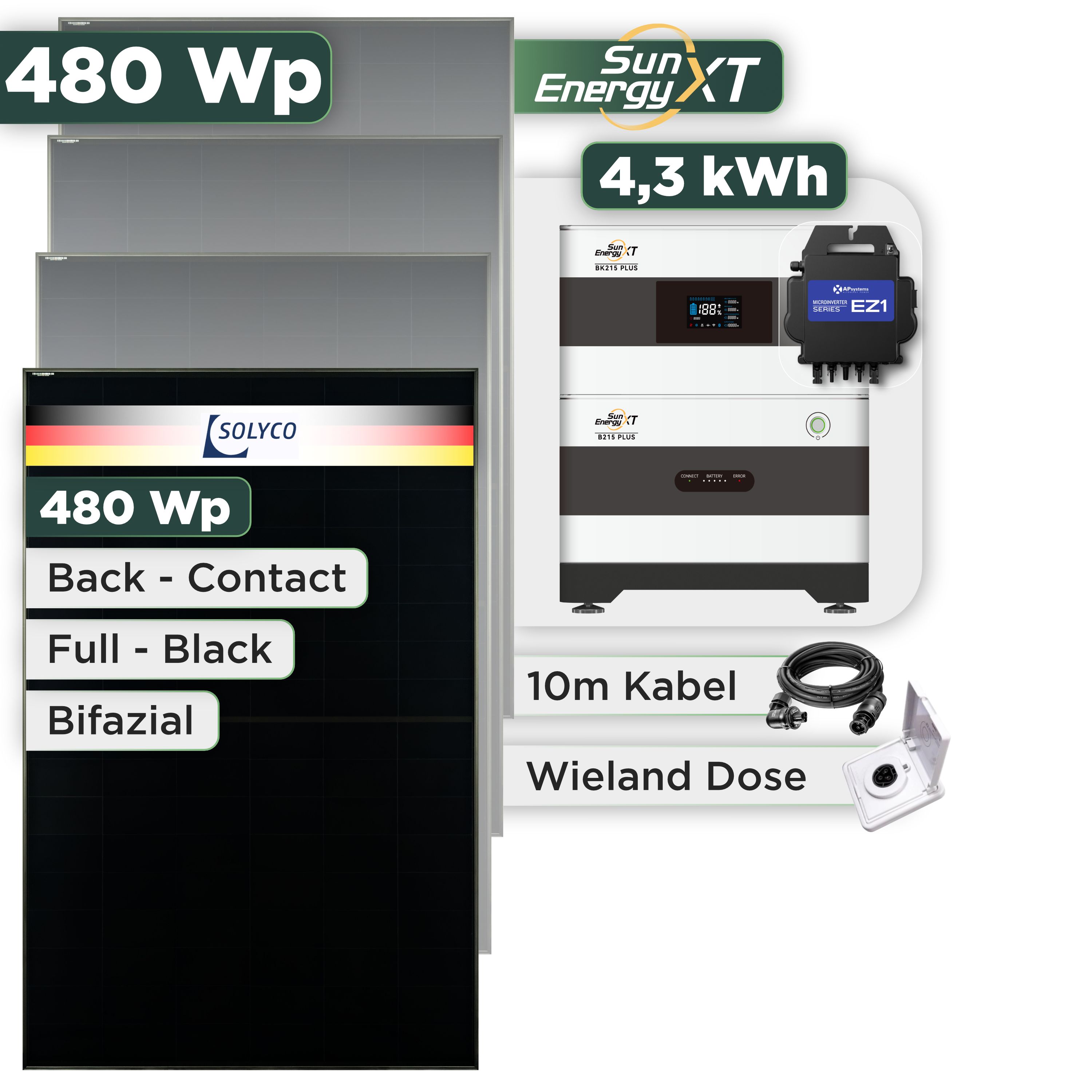 Balkonkraftwerk Set 480 Wp — SunEnergyXT Plus / 4,3 kWh / Solyco 480 Wp ...