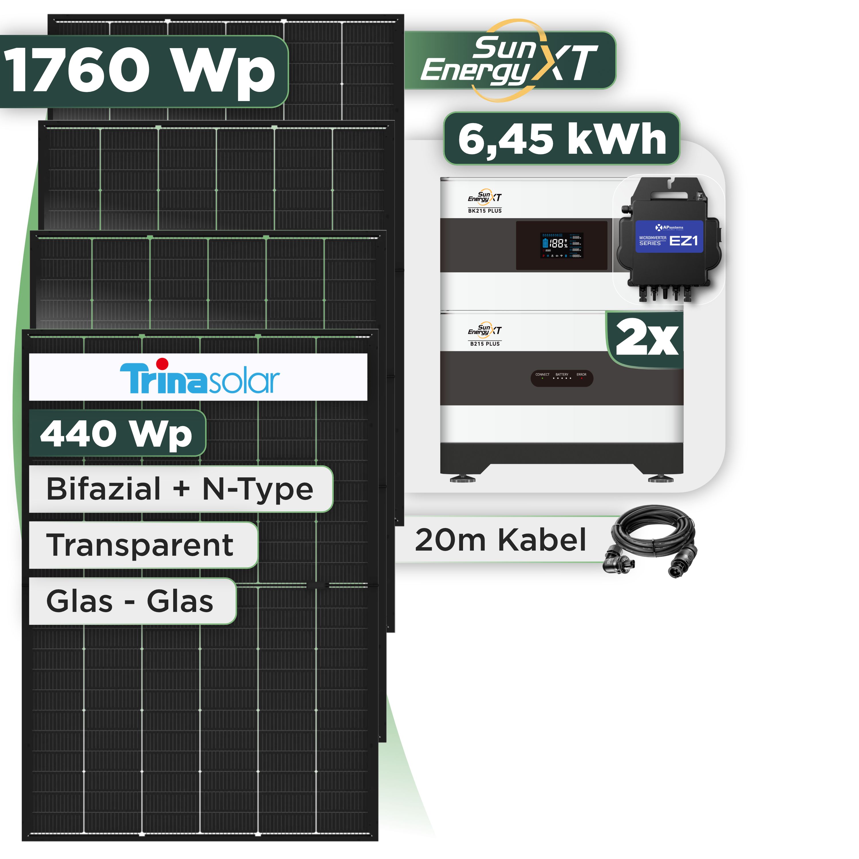Balkonkraftwerk Set 1760 Wp — SunEnergyXT Plus / 6,45 kWh / Trina 440 ...