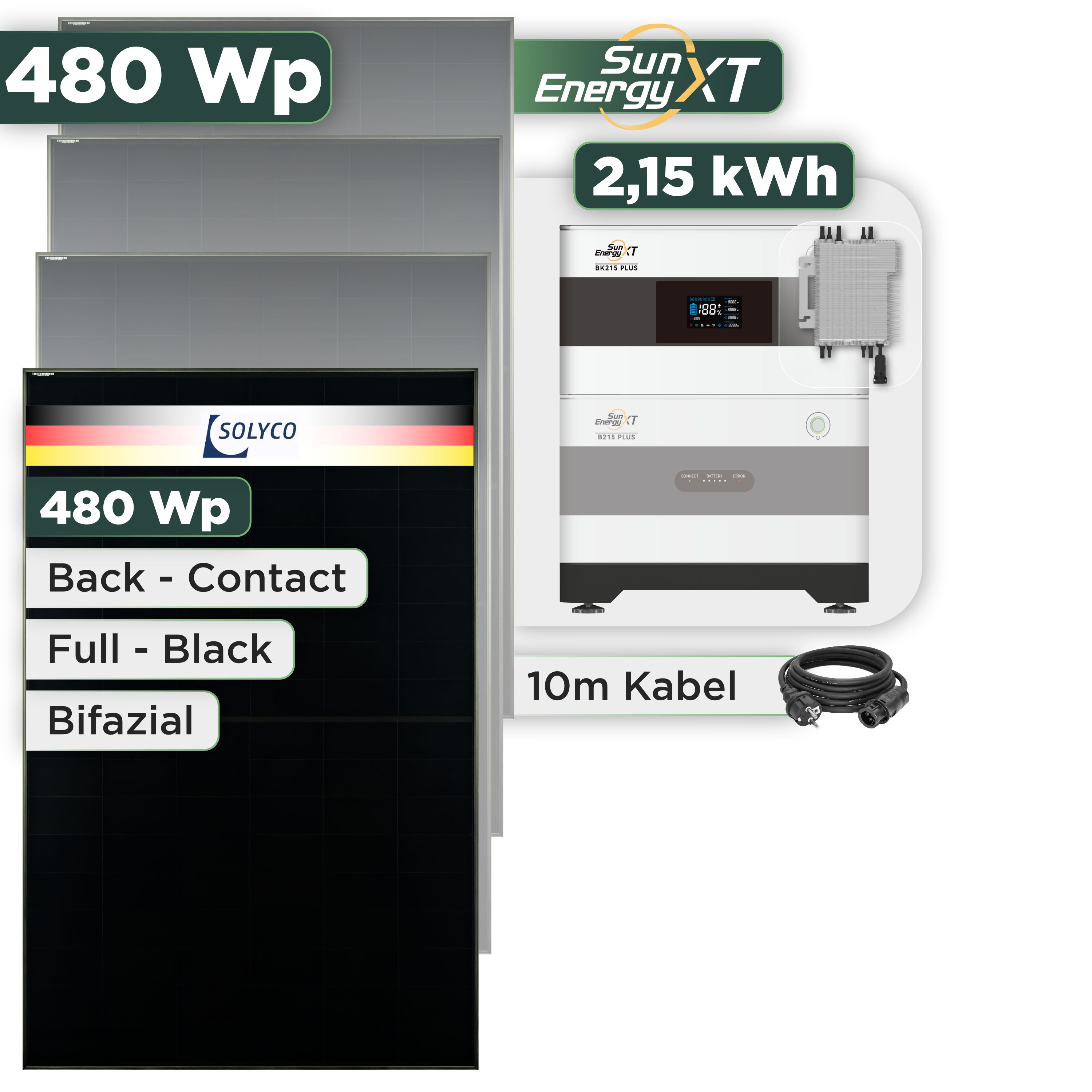 Balkonkraftwerk Set 480 Wp — SunEnergyXT Plus / 2,15 kWh / Solyco 480 ...