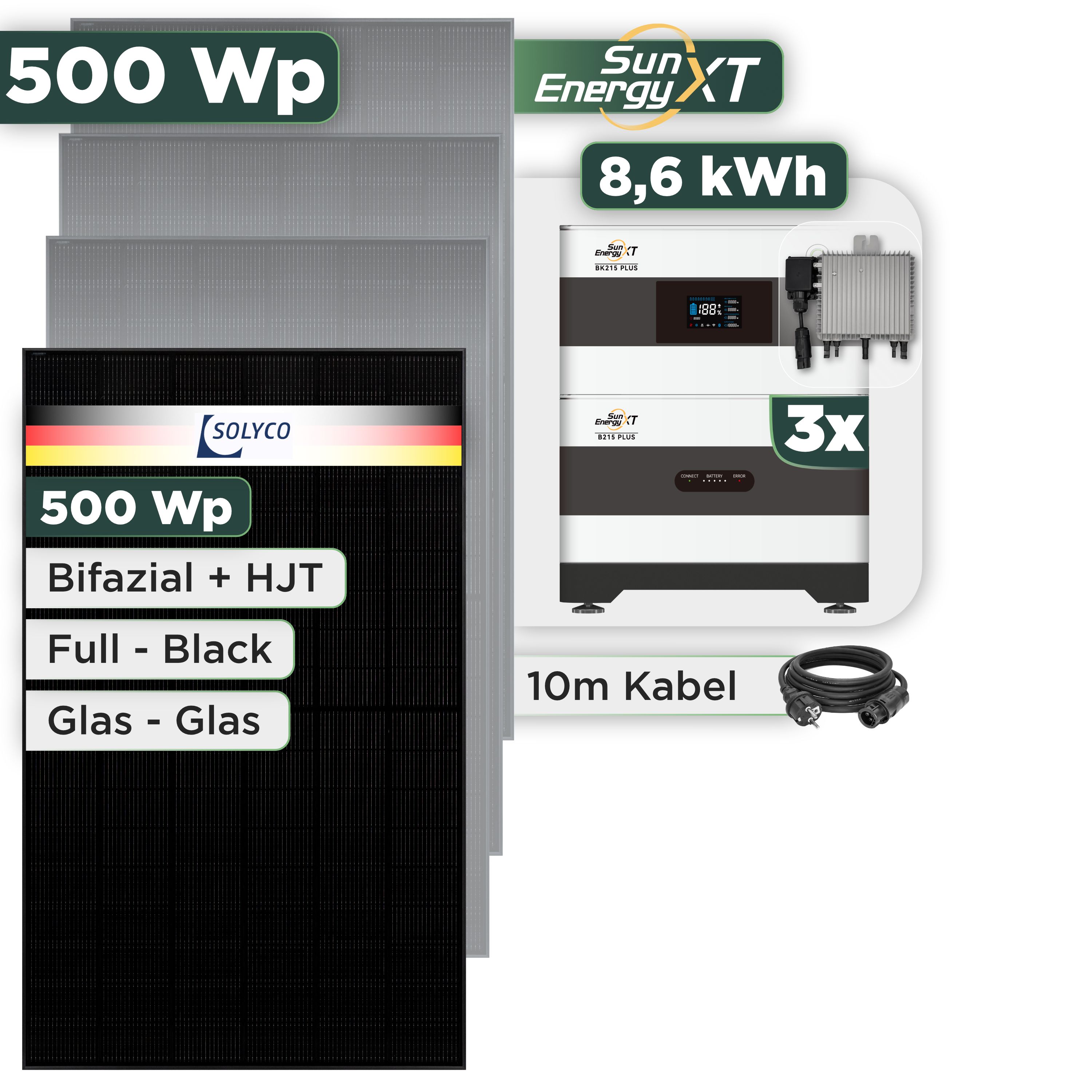Balkonkraftwerk Set 500 Wp — SunEnergyXT Plus / 8,6 kWh / Solyco 500 Wp ...