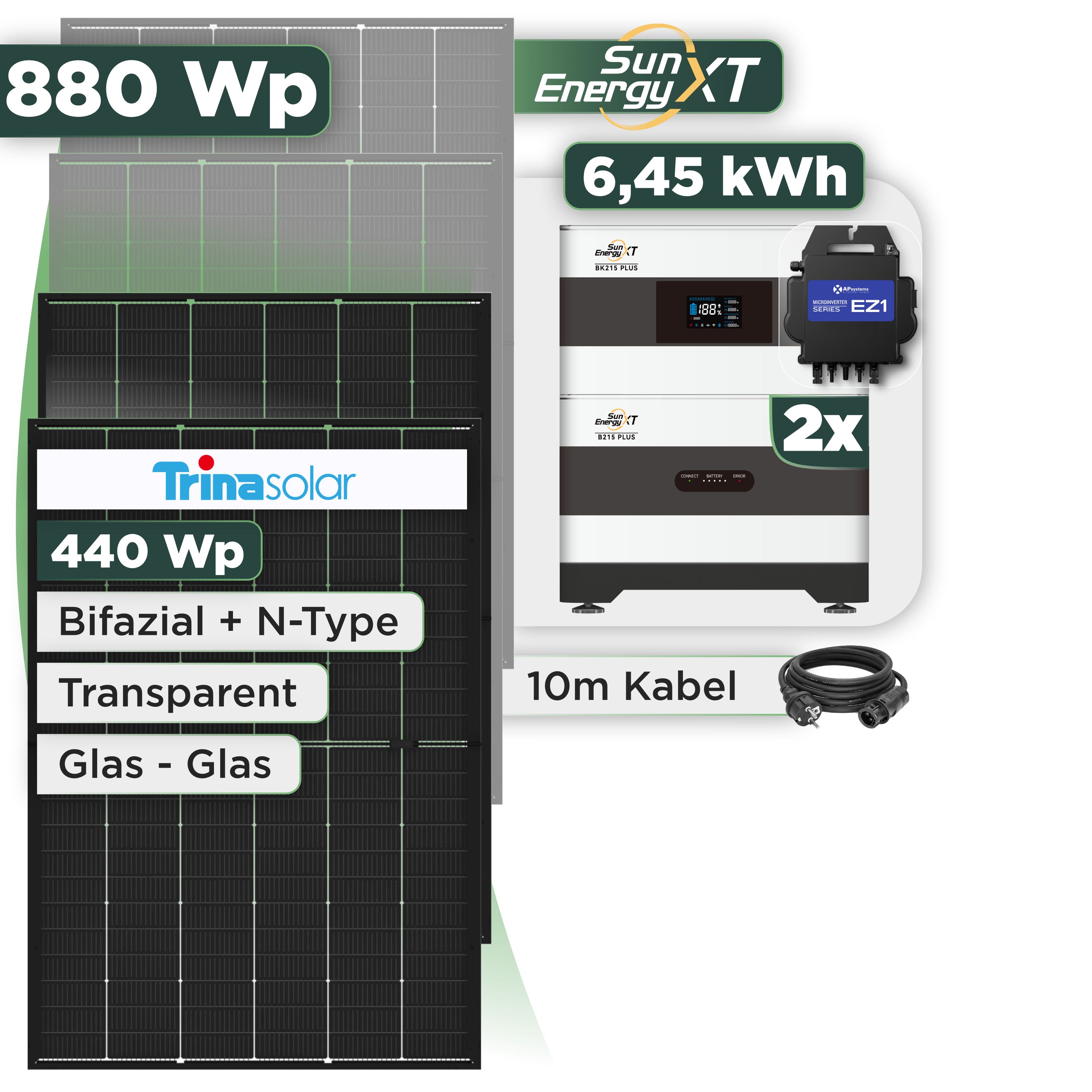 Balkonkraftwerk Set 880 Wp — SunEnergyXT Plus / 6,45 kWh / Trina 440 Wp ...